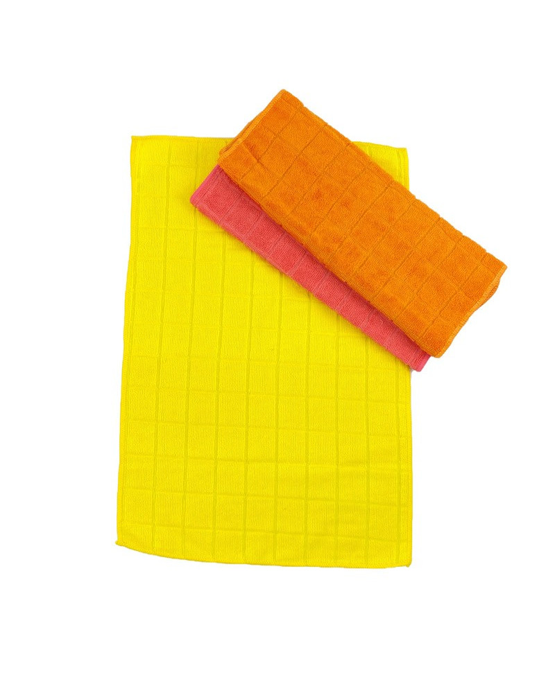 Set de 3 paños de cocina para superficies delicadas. Color Amarillo