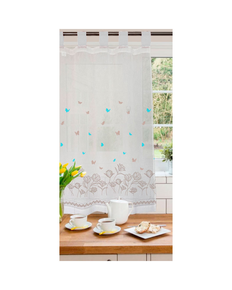 Cortina Cocina Barata Bordada Fly Pack 2 Color Beige Medidas 95x150cm