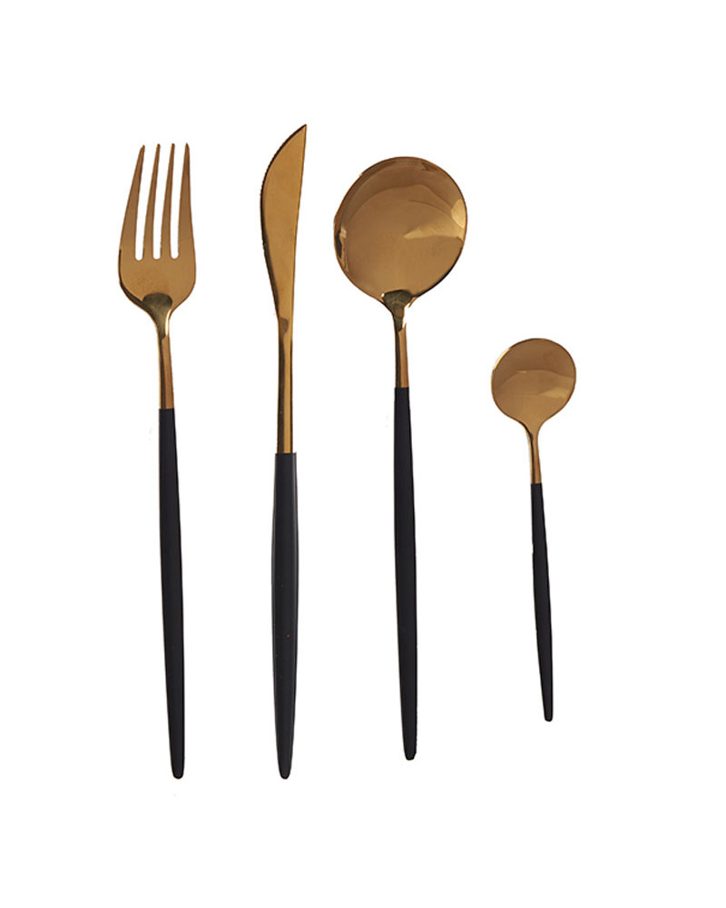 Set Cubiertos 8 Piezas Acero Inoxidable Oro a precio barato Color Negro