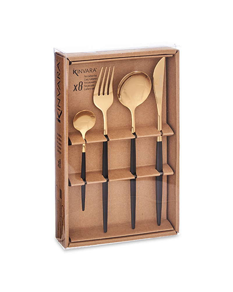 Set Cubiertos 8 Piezas Acero Inoxidable Oro a precio barato Color Negro