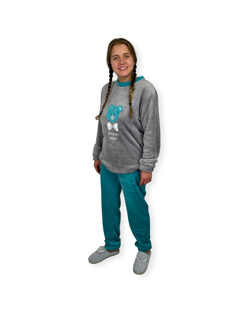 Pijama Invierno Mujer Coralina Oso a precio barato Talla M Color Gris
