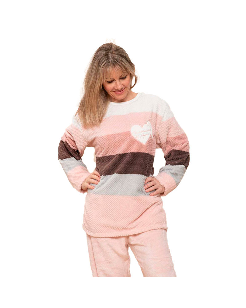 Pijama Invierno Mujer Coralina Corazón a precio barato Talla M Color Rosa
