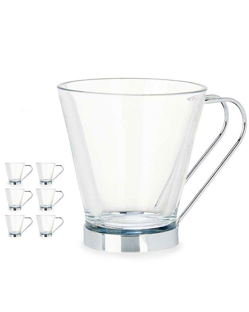 Juego 6 Tazas Café Cristal 85 Ml Asa Metal a precio barato