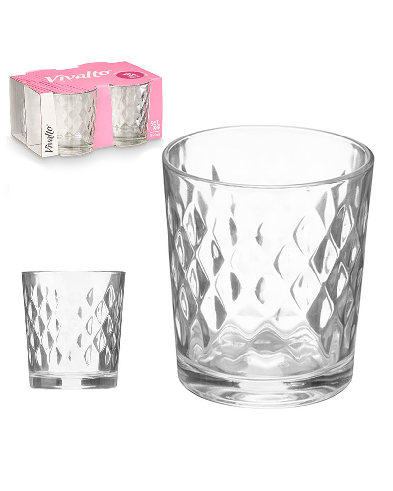 Juego 4 Vasos Diamante Cristal 360 Ml a precio barato