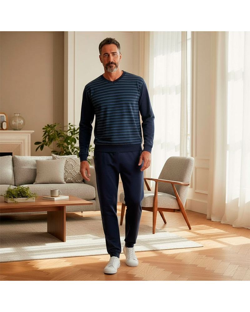 Pijama Caballero Invierno Punto Milano Térmico Assman barato Color Azul ...